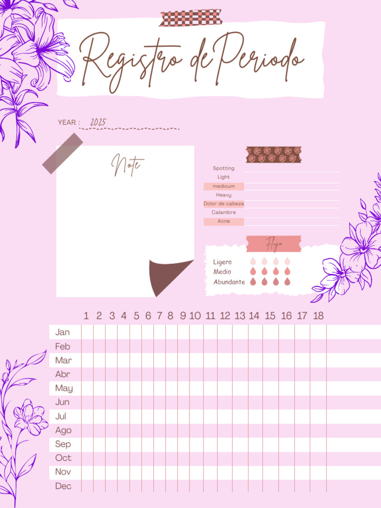 Pink Illustrative Period Tracker Personal Spiral Notebook | PDF