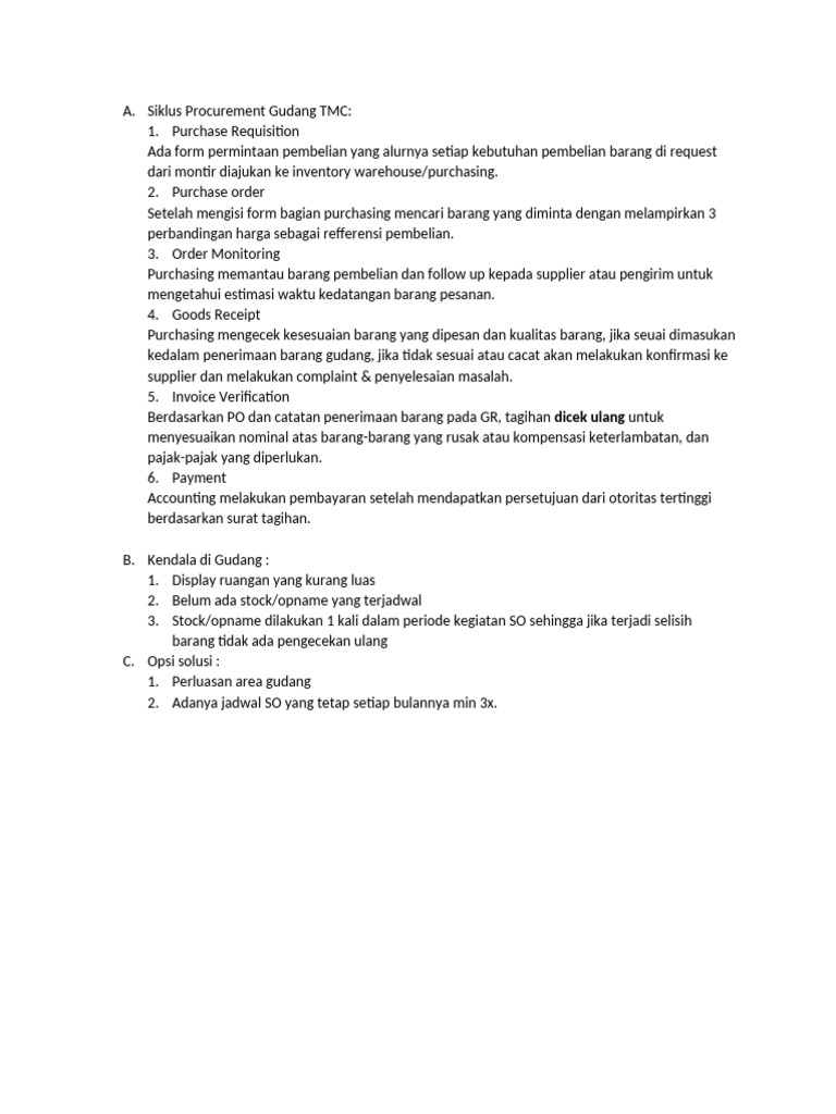 Siklus Procurement Gudang TMC | PDF