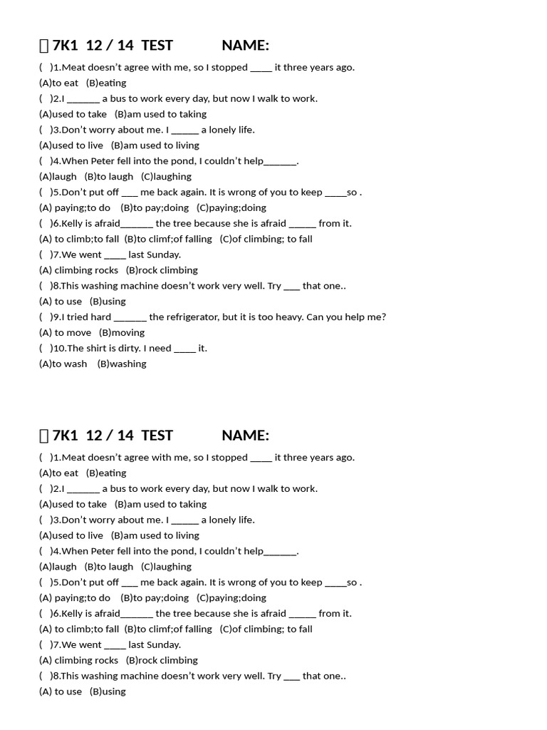 English Grammar Test: Verb Forms | PDF