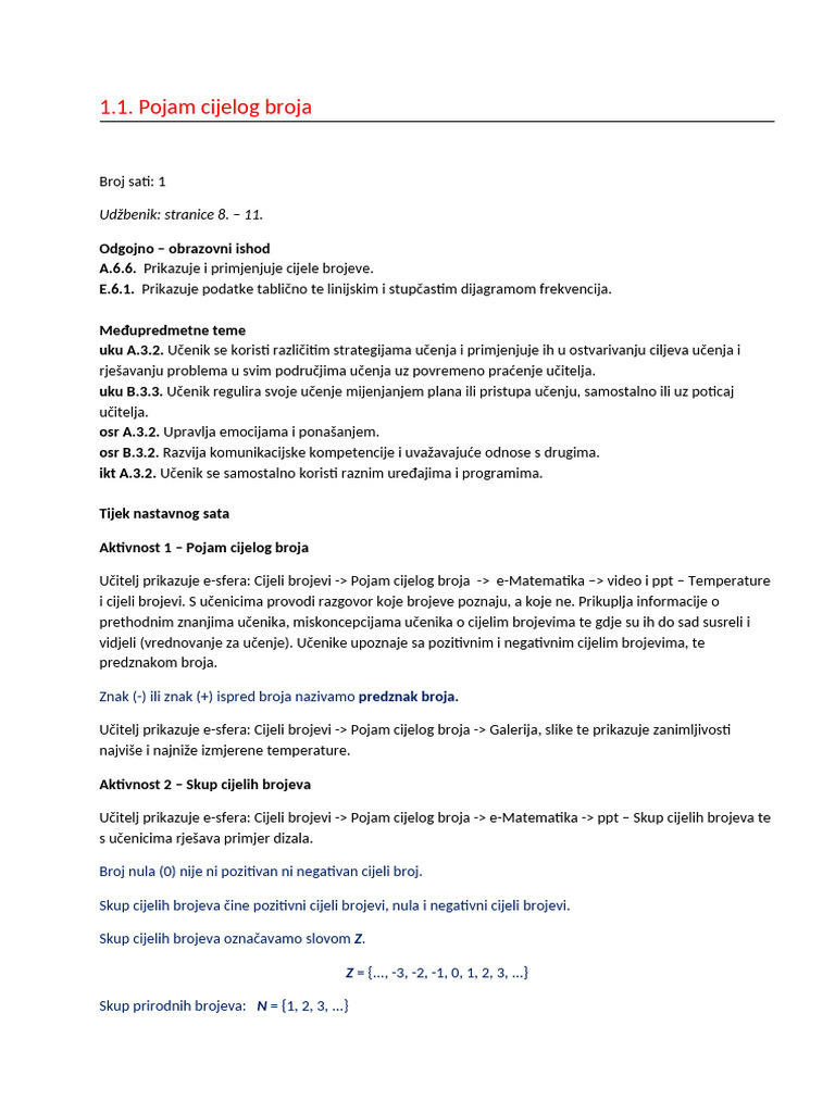 1.1. Pojam Cijelog Broja: Udžbenik: Stranice 8. - 11 | PDF