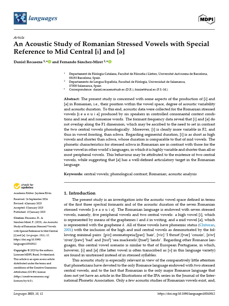 An Acoustic Study of Romanian Stressed Vowels with Special Reference to ...