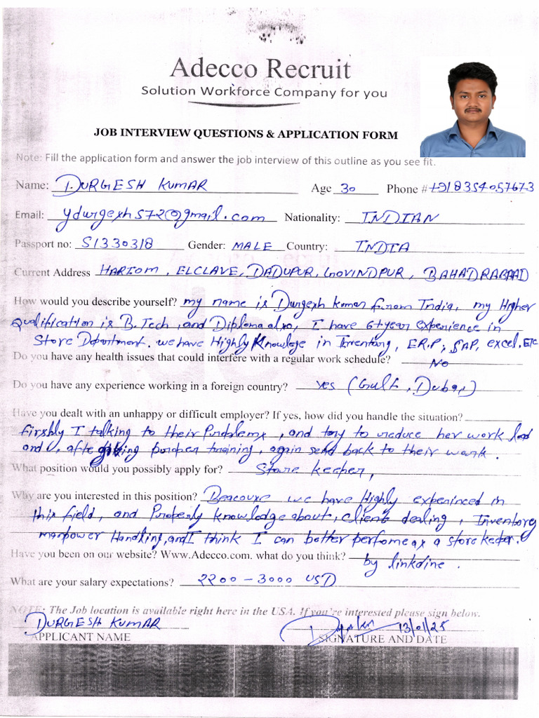 Application For Store Keeper | PDF