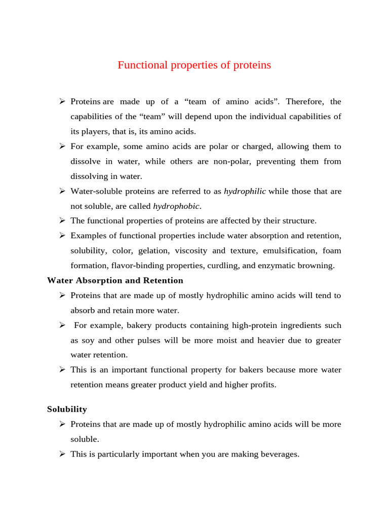 Functional Properties of Proteins | PDF | Amino Acid | Proteins
