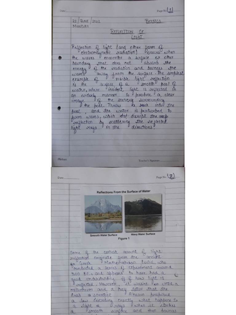 10th Physics Project Reflection of Light | PDF