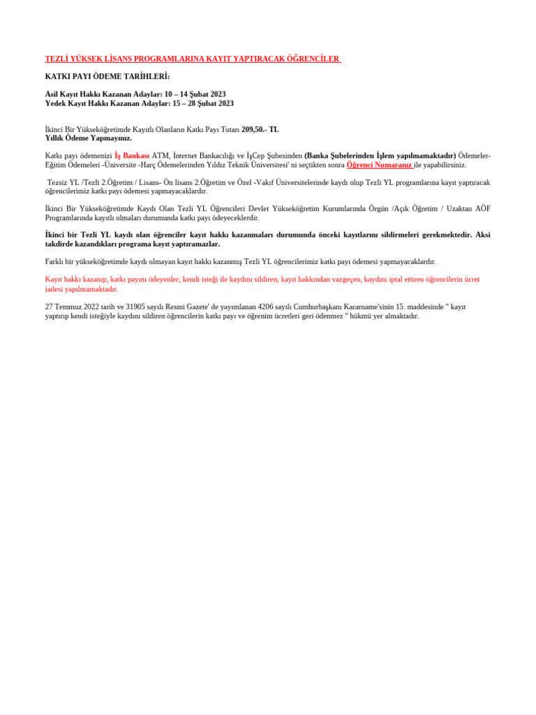 1 - 202223B - 2 Tezli YL Programlarina Kayit Yaptiracak Ogrencilerimiz | PDF