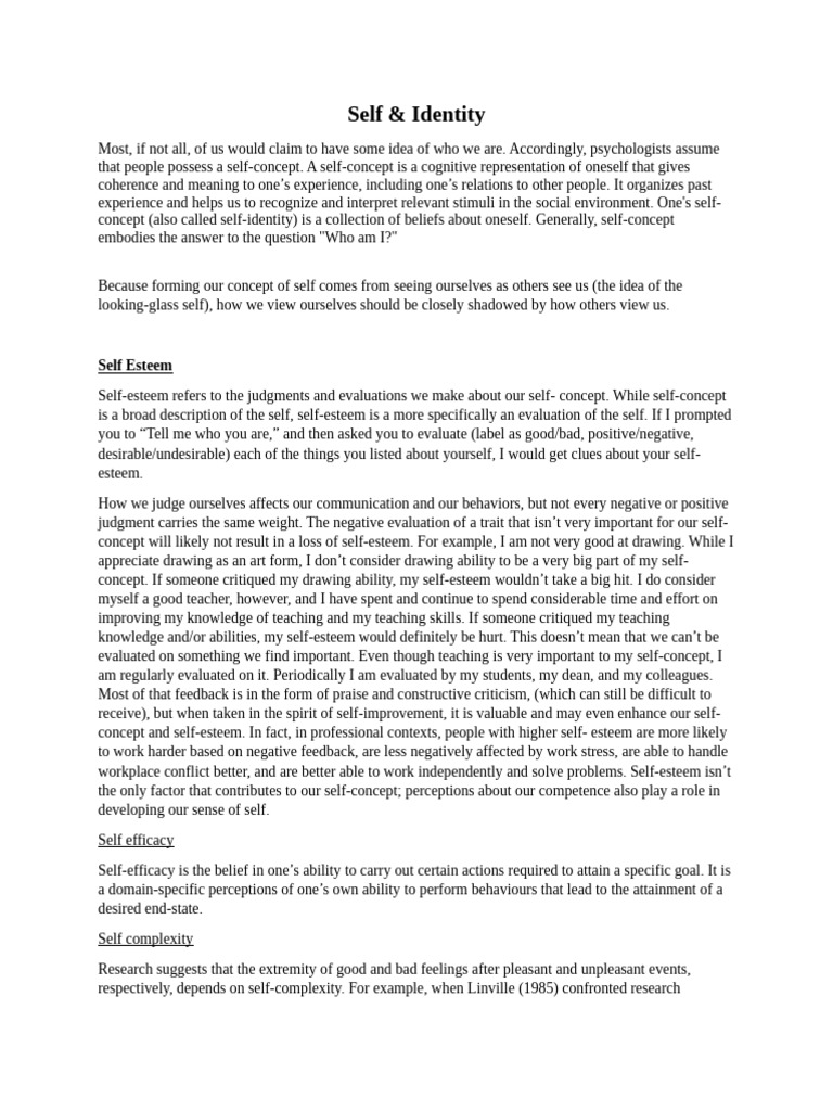 Handout 5 - Self - Identity | PDF | Self Concept | Self Esteem