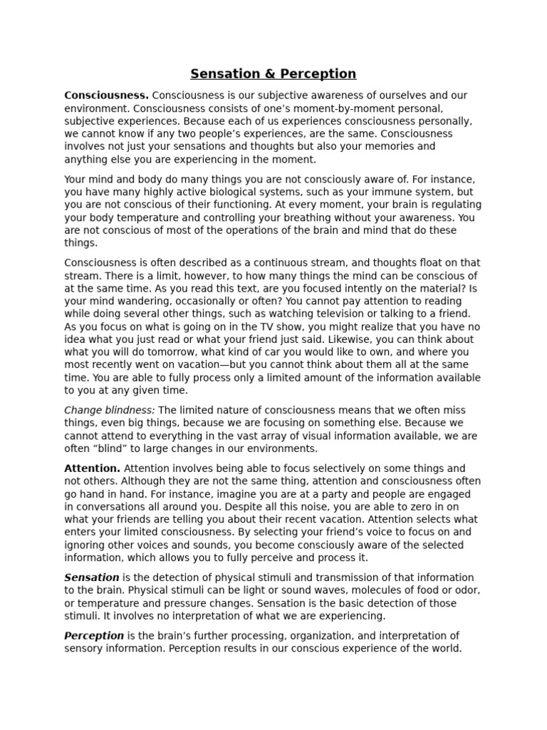 Handout 3 - Sensation - Perception | PDF | Perception | Senses