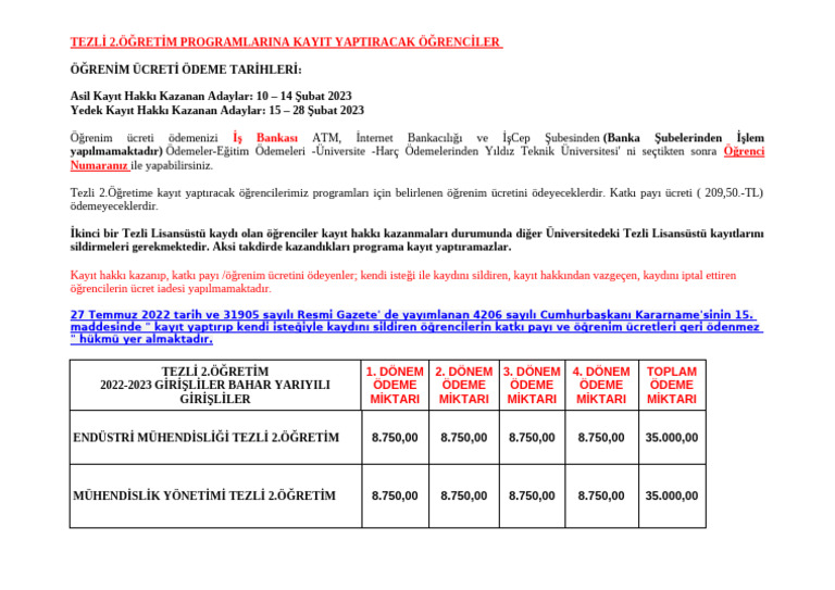 4 - 202223B - 2 Tezli 2.ogretim Programlarina Kayit Yaptiracak Ogrencilerimiz | PDF