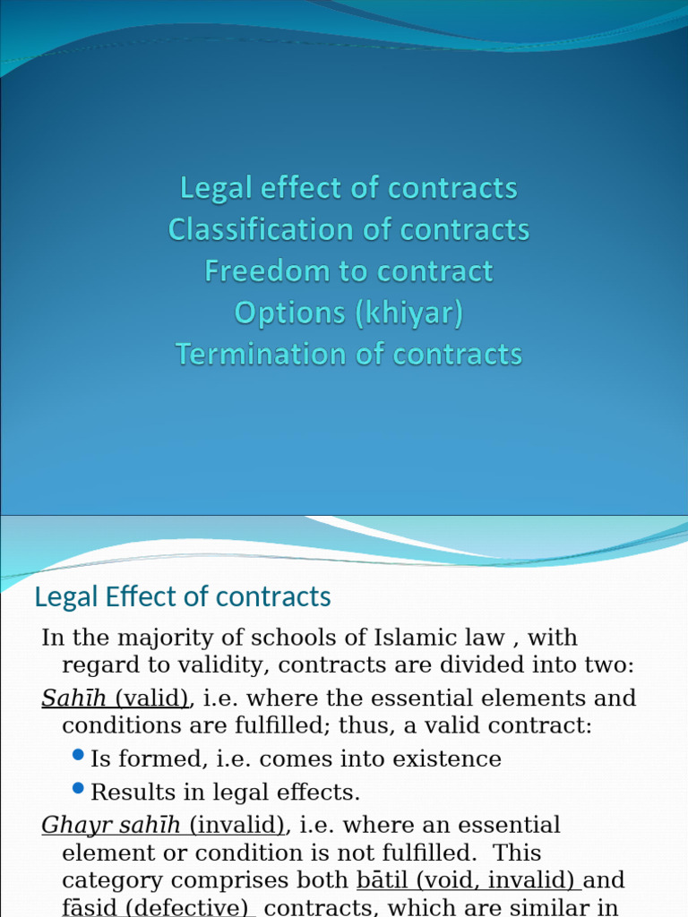 Validity, Classification, Freedom To Contract, Options, Termination | PDF | Sharia | Justice