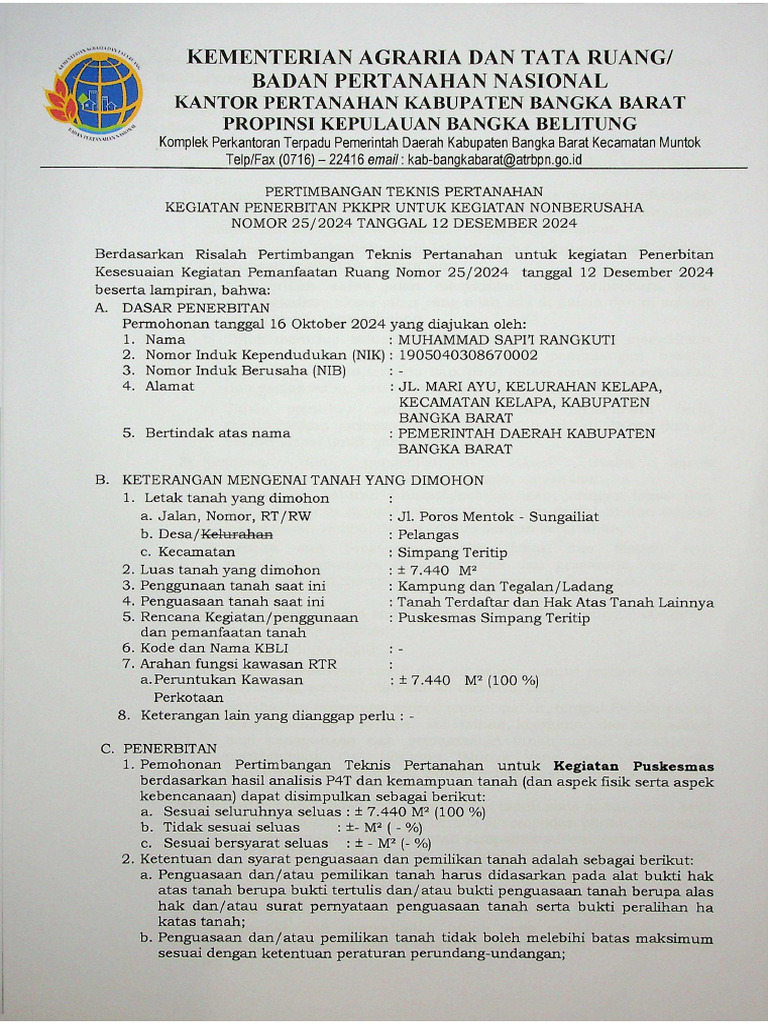 PERTEK BPN PKM SIMTER | PDF