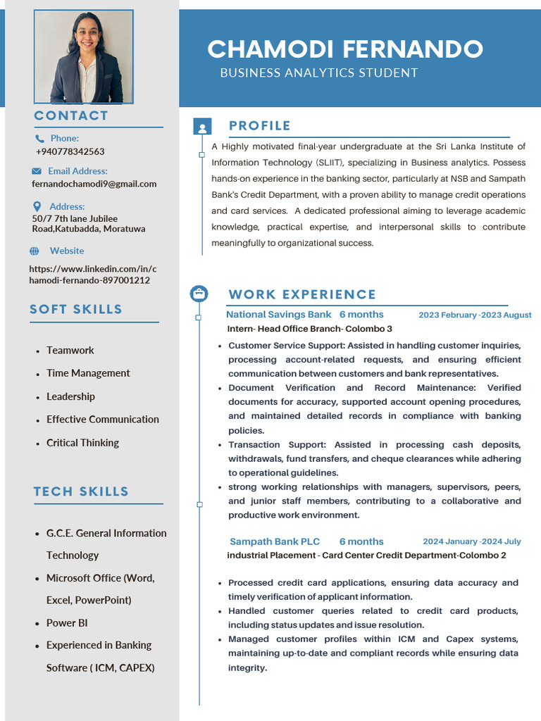 Chamodi Cv (2) | PDF | Banks | Analytics