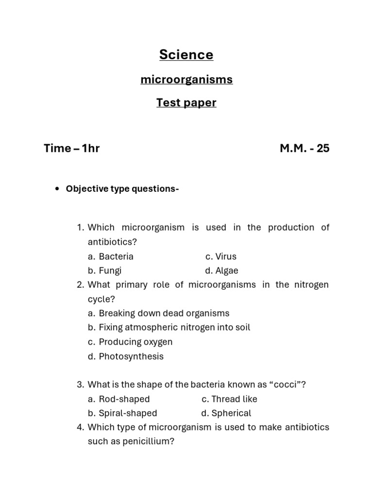 Microbiology Test by Vaibhav | PDF
