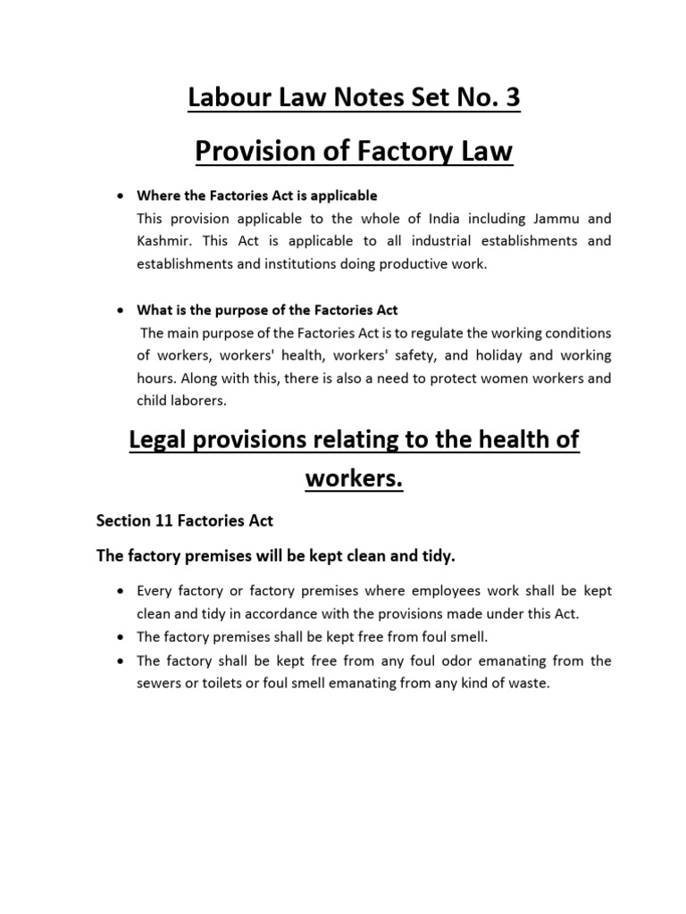 Part - 3 A English - Labour Law Notes | PDF | Cafeteria | Toilet