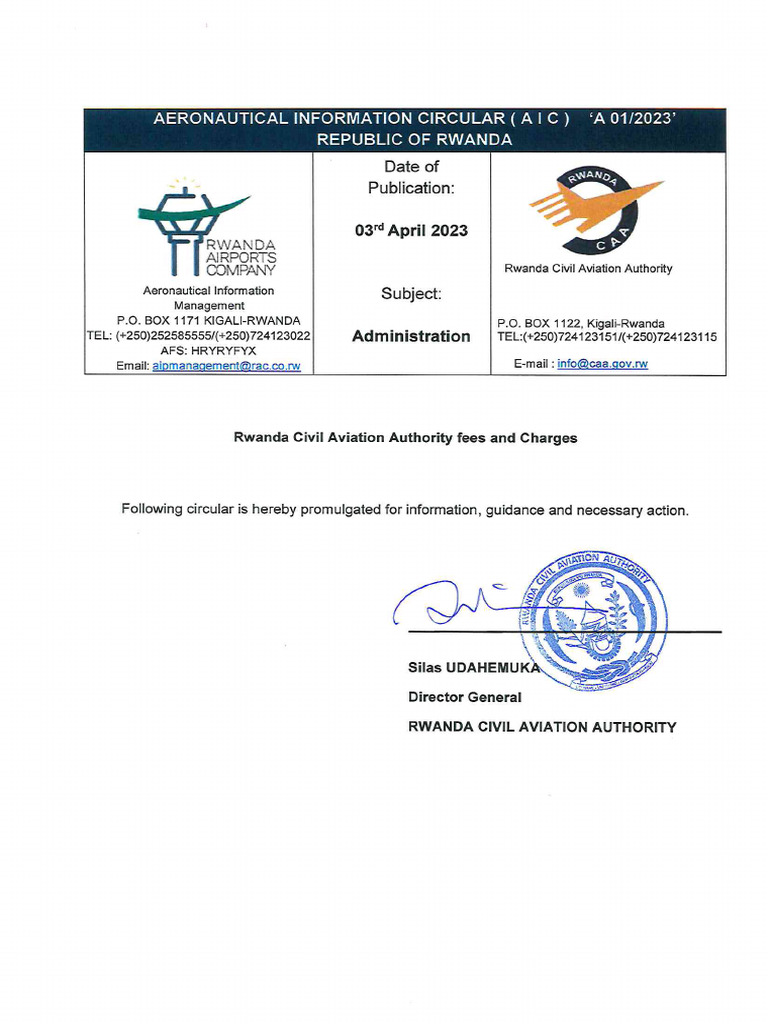 AIC A 01 2023 RCAA FEES AND CHARGES Final | PDF | Flight Instructor ...