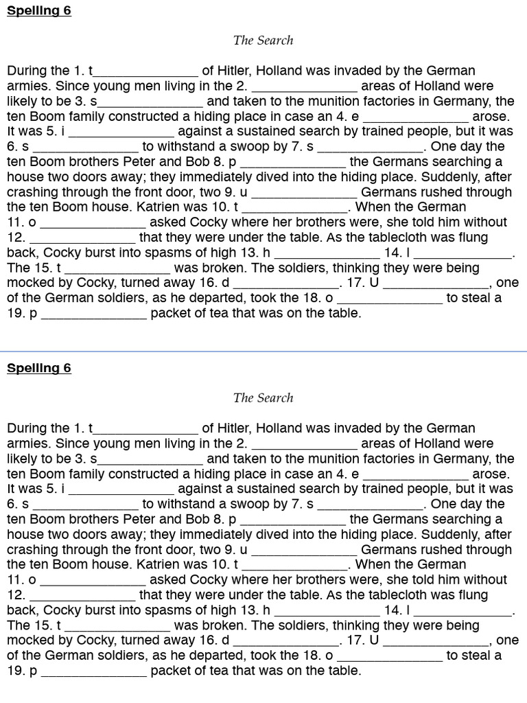 Spelling 6, Missing Words | PDF | World War II | Nazi Germany