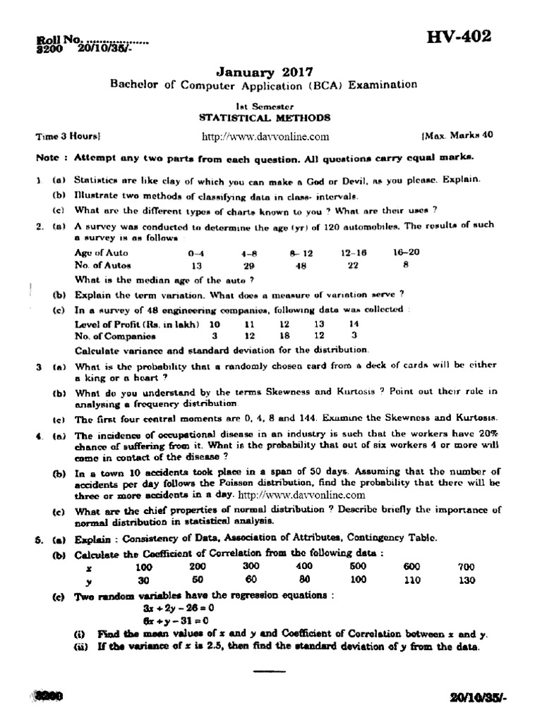 Bca 1 Sem Statistical Methods Jan 2017 | PDF