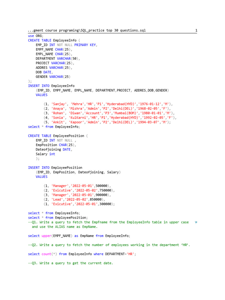Top 30 SQL queries asked in 2022 interviews solved by me ! | PDF | Data ... Top 30 SQL queries asked in 2022 interviews solved by me ! | PDF | Data ...