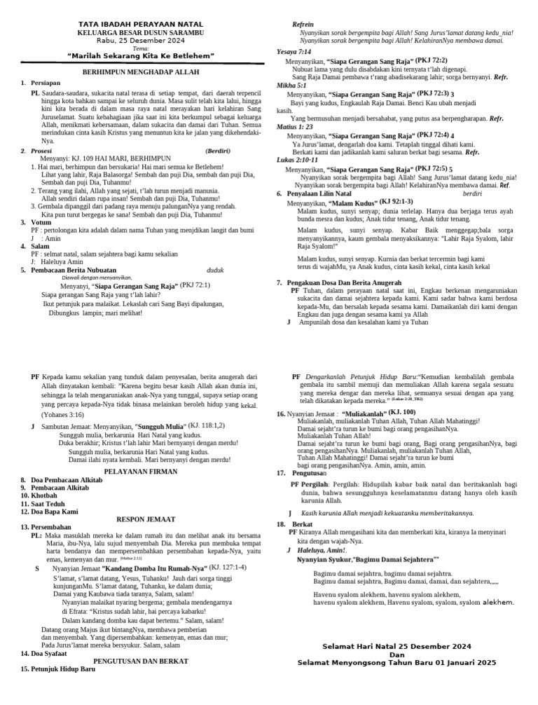 Tata Ibadah Natal Keluarga Besar Dusun Sarambu 2024 | PDF