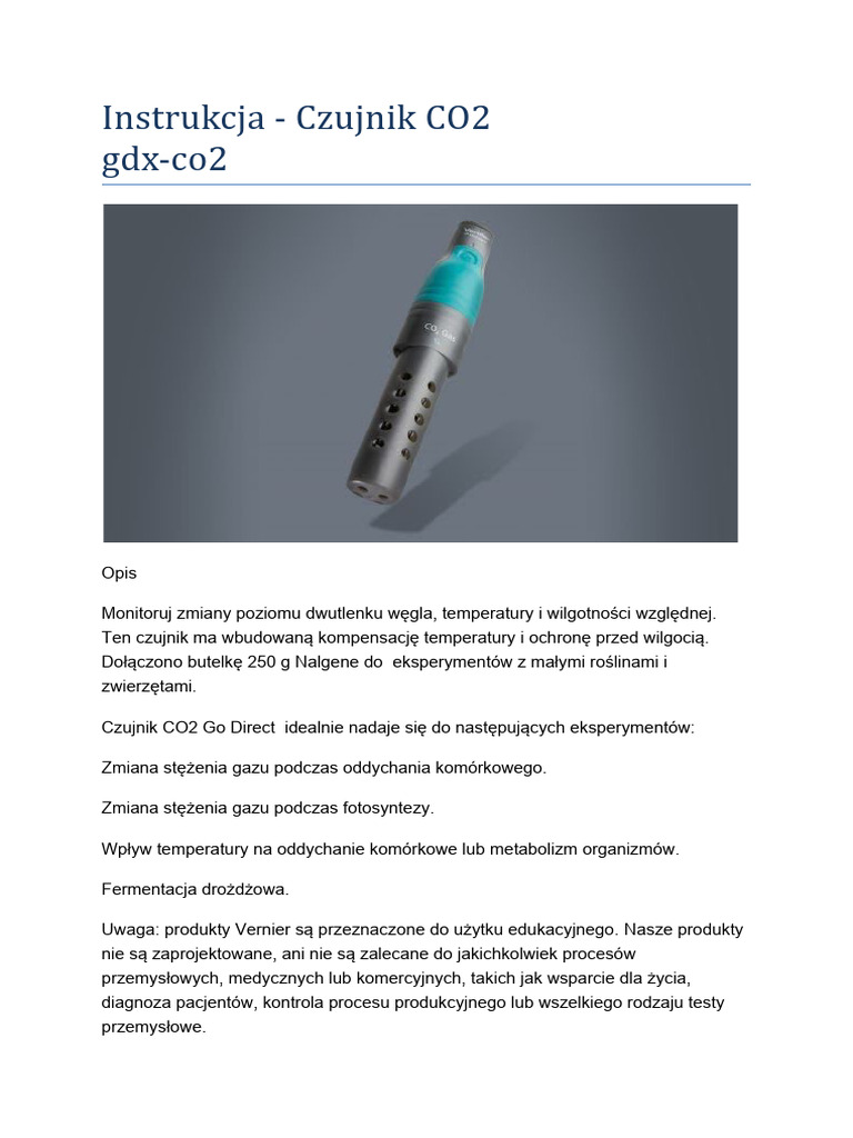 Instrukcja CO2 Sensor Vernier | PDF