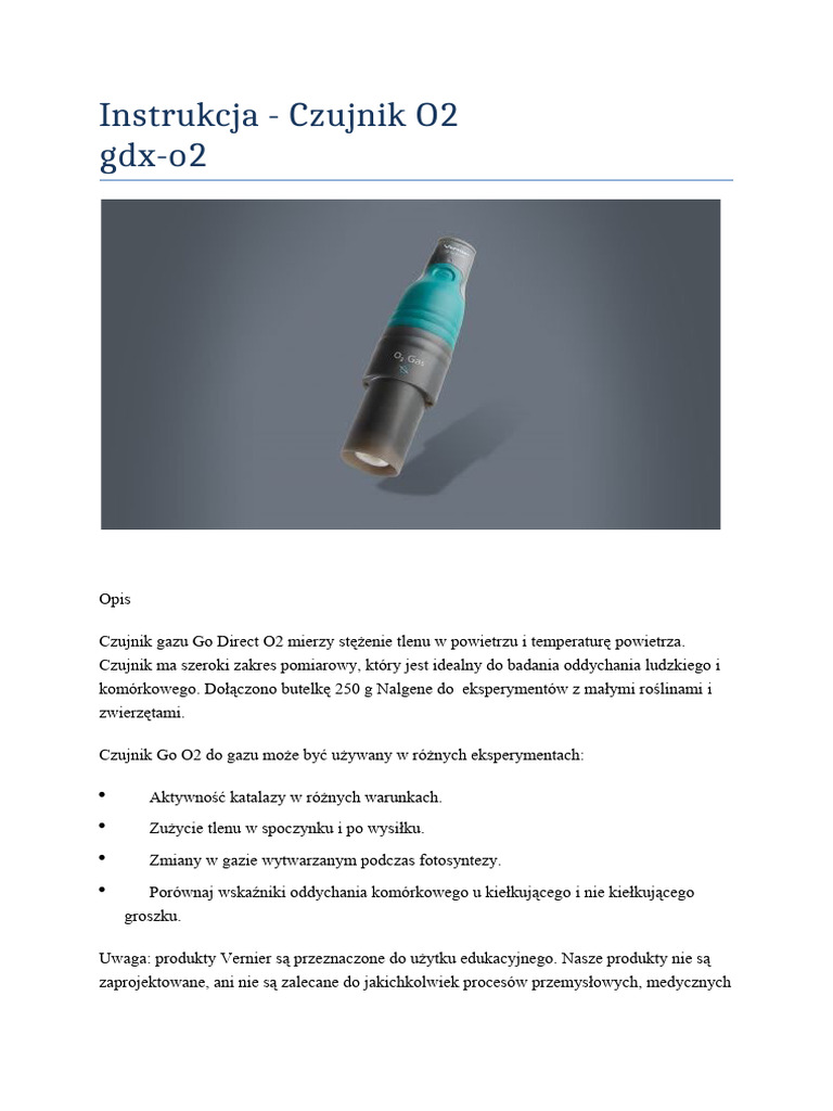 Instrukcja O2 Sensor Vernier | PDF