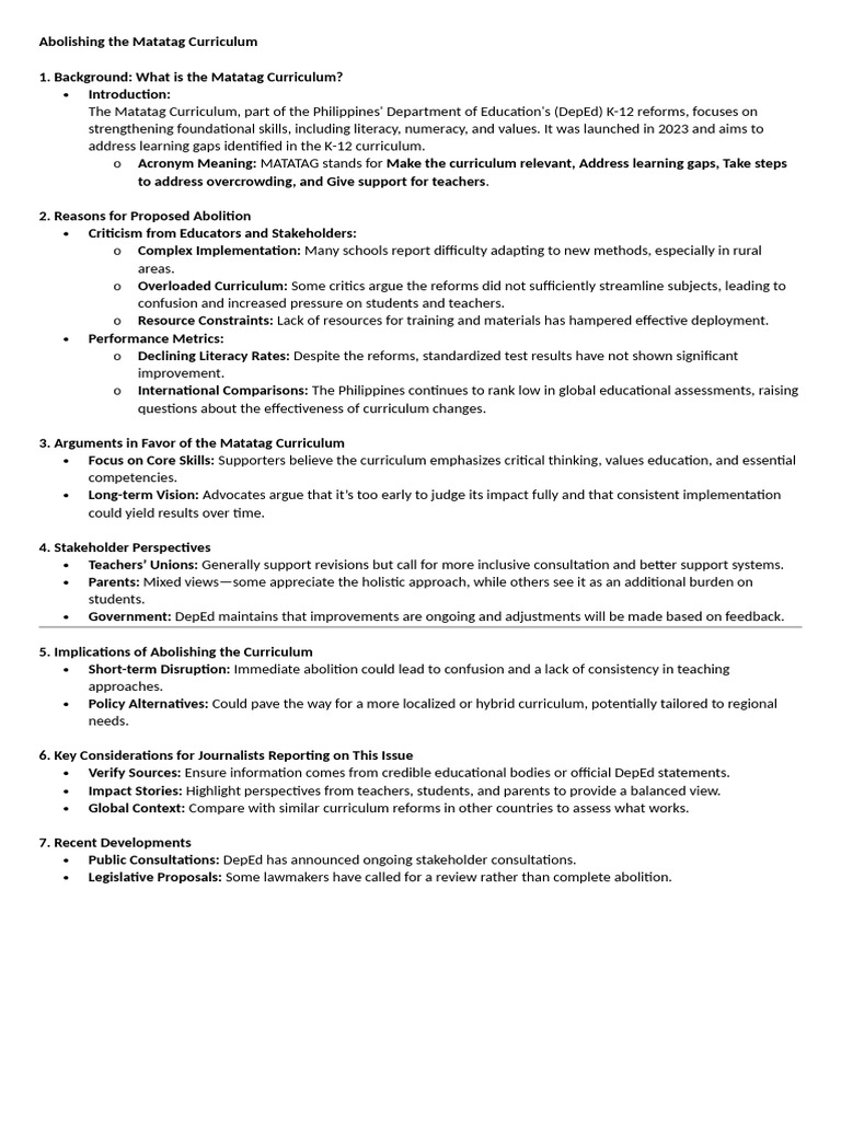 Abolishing The Matatag Curriculum | PDF | Curriculum | Teachers