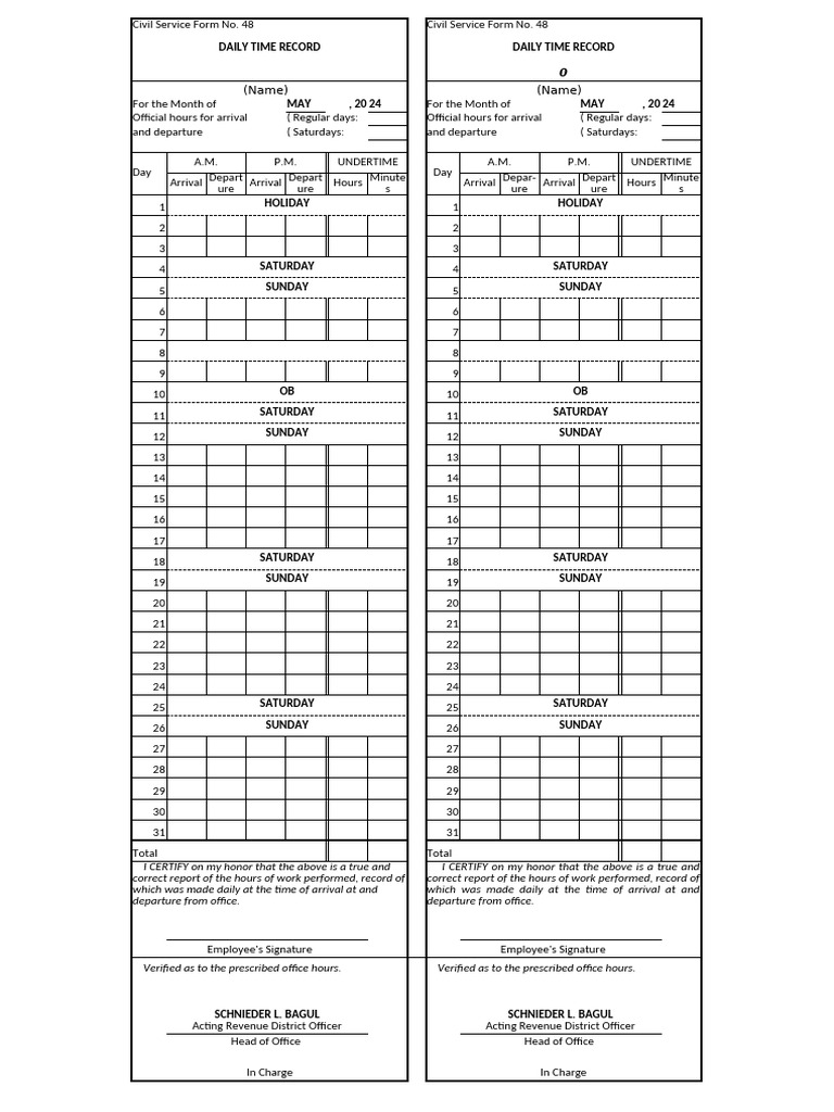 CSC Form 48 Daily Time Record | PDF