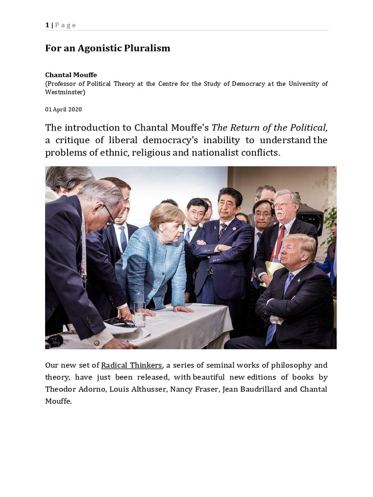 (Chantal Mouffe) Agonistic Pluralism | PDF | Liberalism | Democracy