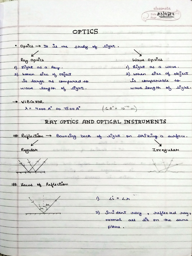 Ray Optics Notes | PDF