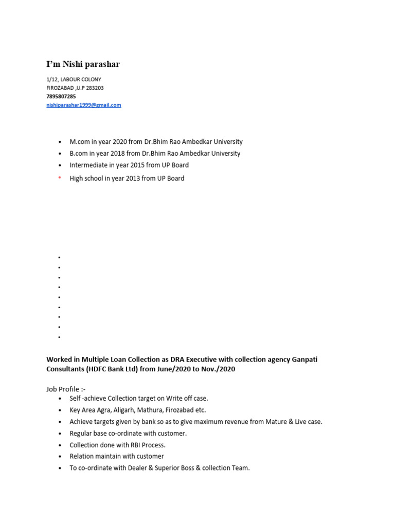 nishi Resume HDFC 1 | PDF