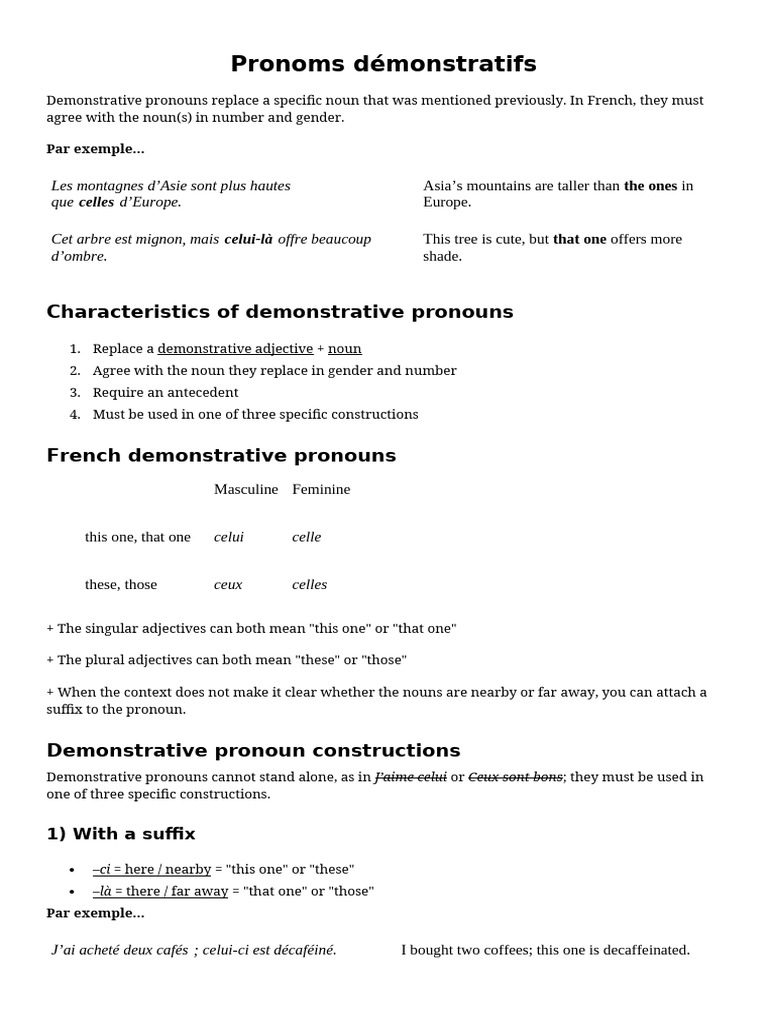 Pronoms Démonstratifs | PDF
