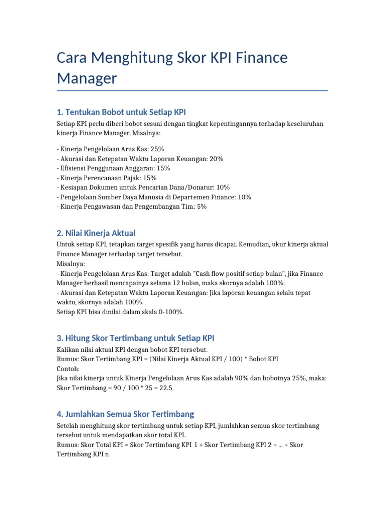 Cara Menghitung Skor KPI Finance Manager | PDF