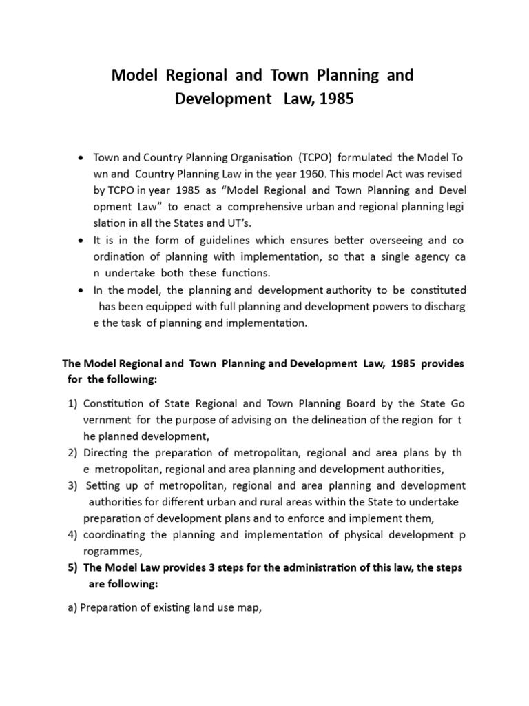 Model Regional and Town Planning Development Law, 1985 | PDF | Economies