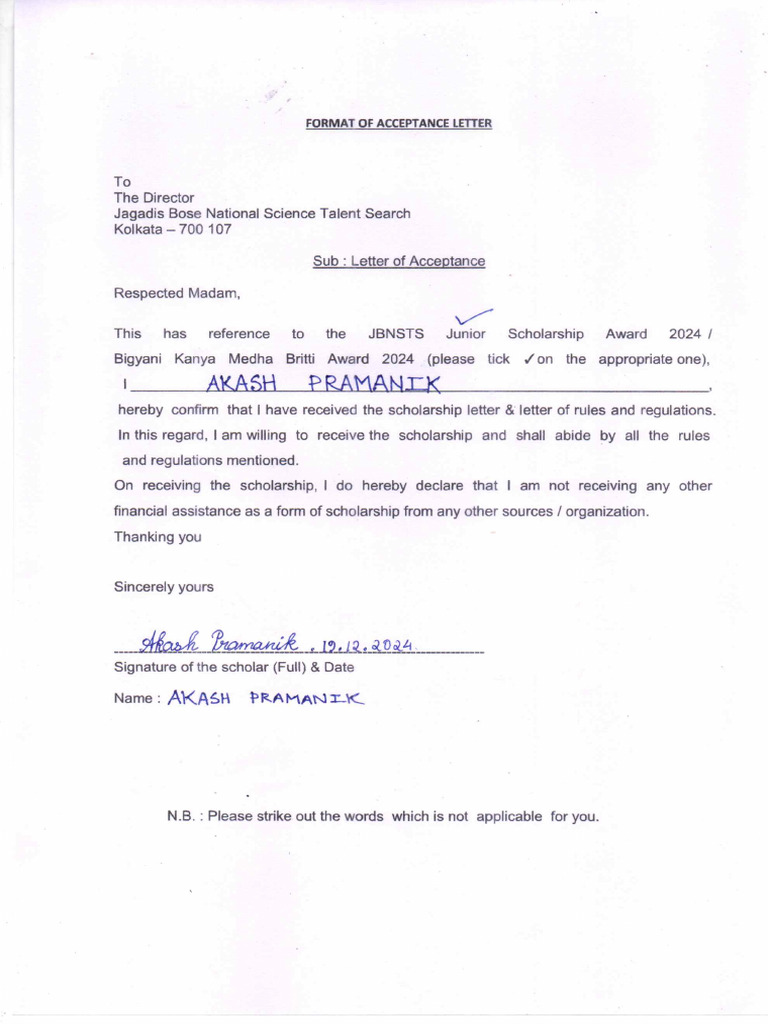 Acceptance Letter - JBNSTS 2024 | PDF