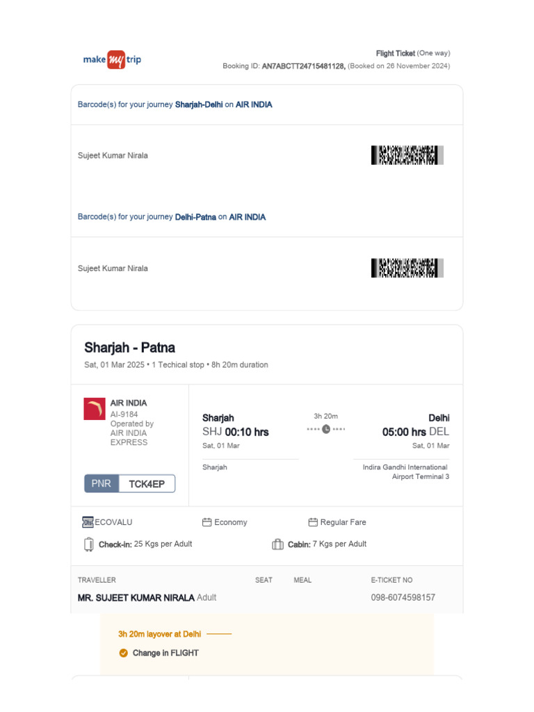 Flight Details for Sujeet Kumar | PDF | Travel Visa | Transport