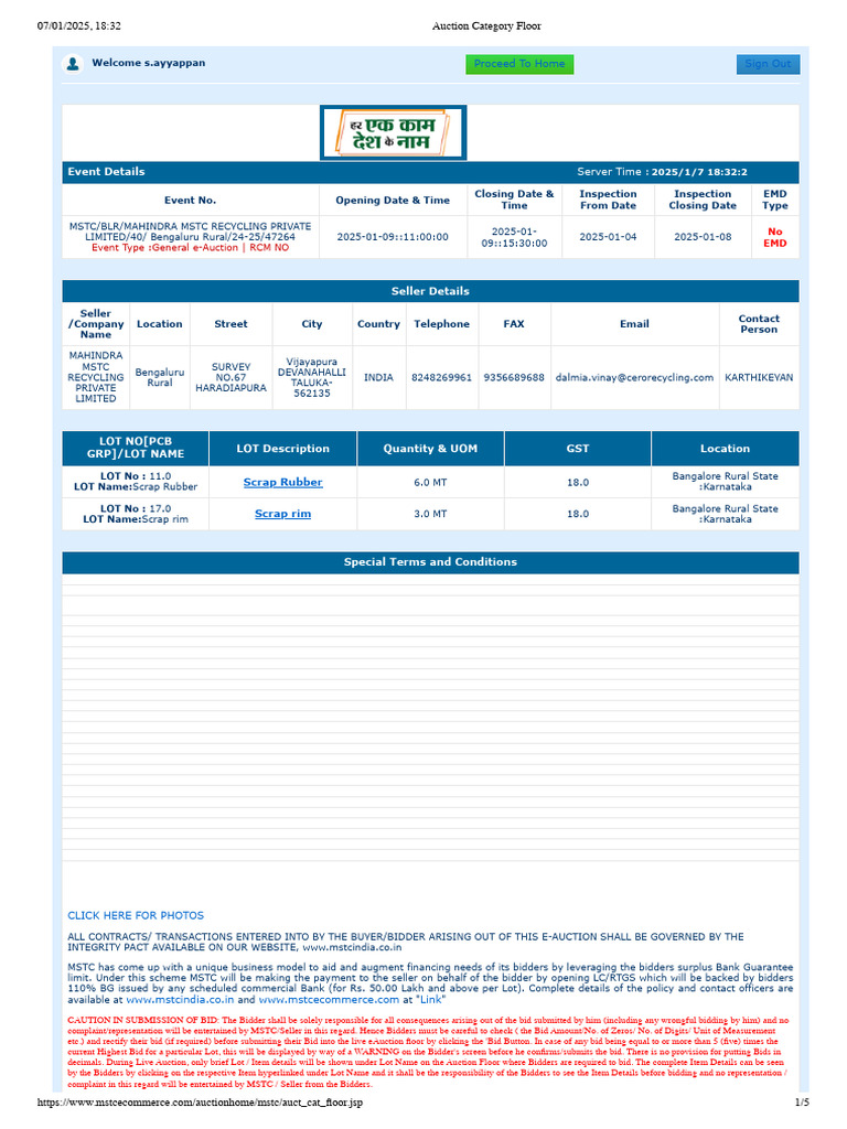 Mahindra MSTC Recycling Auction Details | PDF | Auction | Value Added Tax