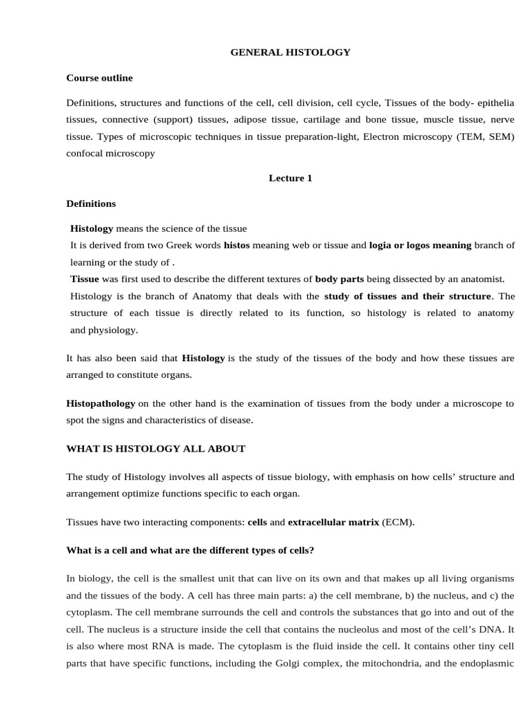 Histology Course Overview | PDF | Epithelium | Endoplasmic Reticulum