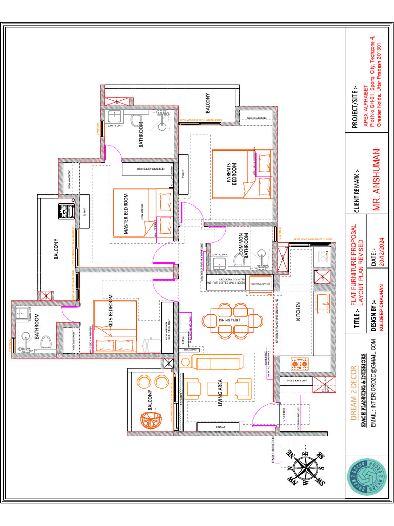 Mr.anshuman Flat Furniture Layout Plan Revised 2 | PDF | Bedroom | Door