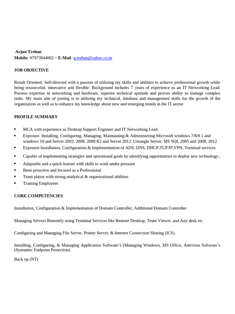 1590774237731resume Arjun | PDF | Remote Desktop Services | Computer ...