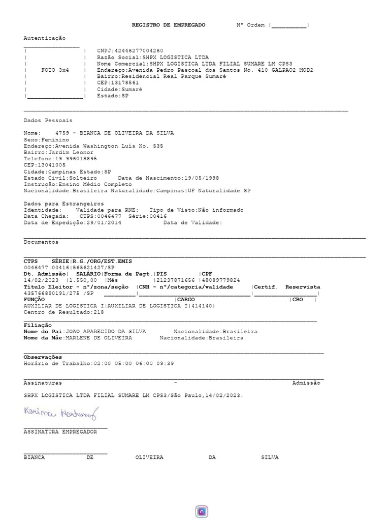 Ficha de Regis Tro | PDF