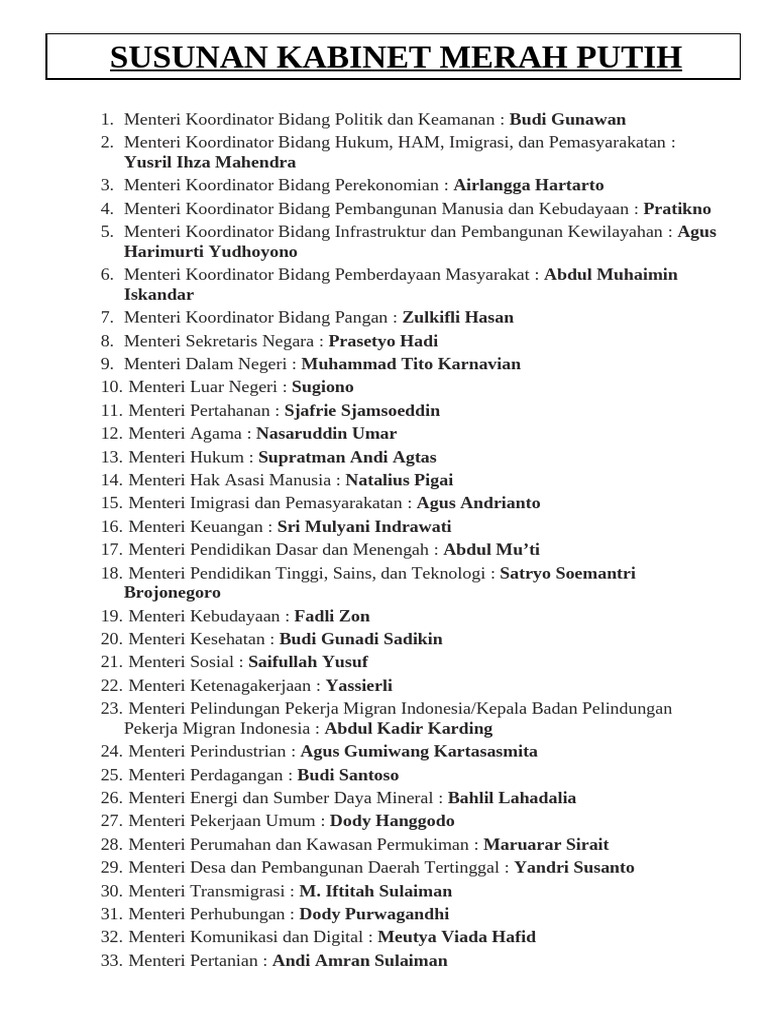 Susunan Kabinet Merah Putih | PDF