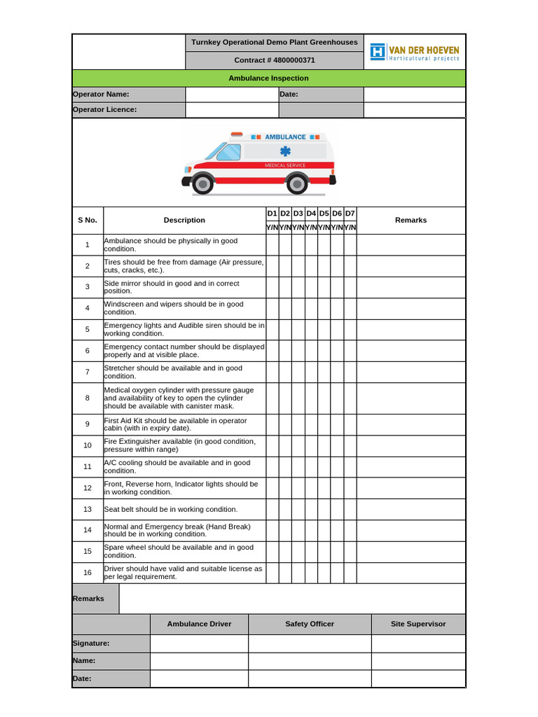 Ambulance Checklist | PDF | Ambulance | Vehicles