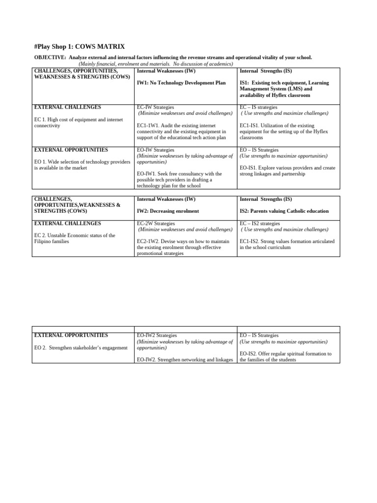 Cows Matrix Analysis for School Revenue | PDF