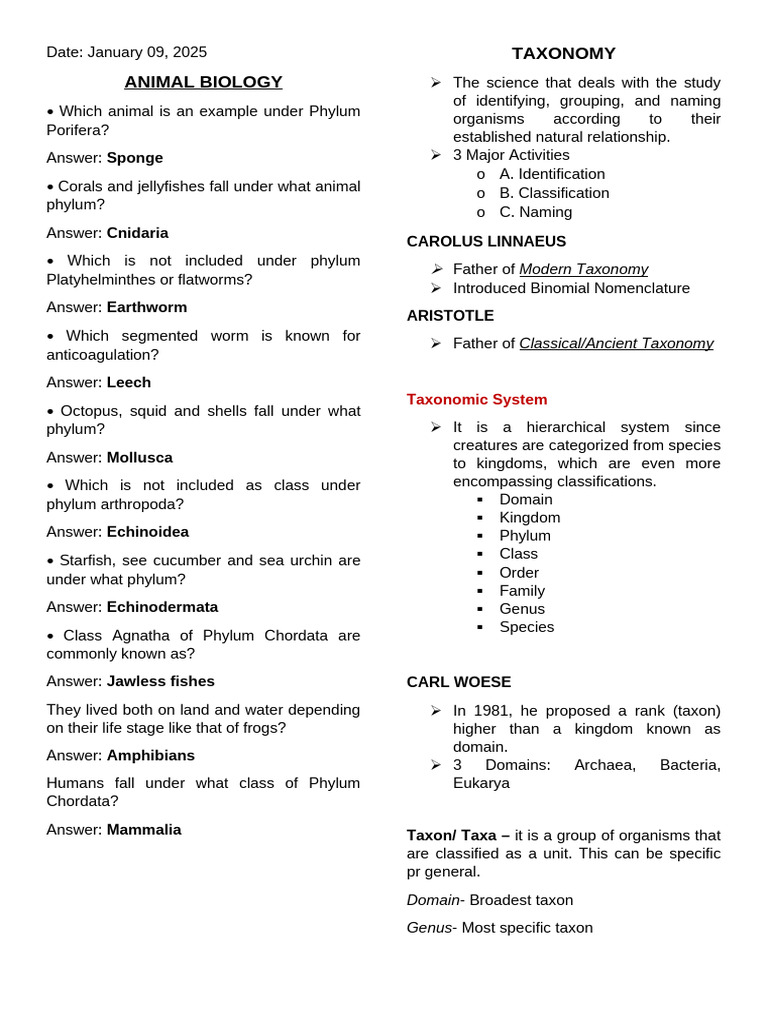 Animal Biology and Taxonomy Overview | PDF | Taxonomy (Biology) | Taxa