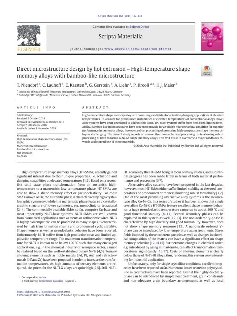111 Direct Microstructure Design By Hot Extrusion High Temperature Shapememory Alloys With