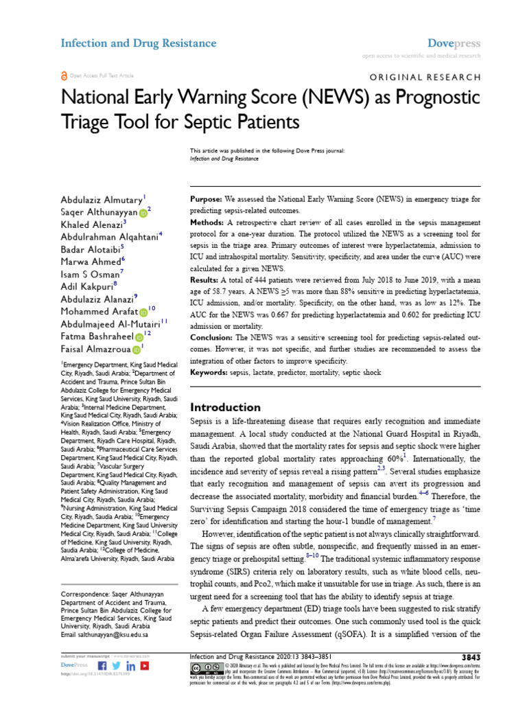 Idr 275390 National Early Warning Score News As Prognostic Triage Too ...