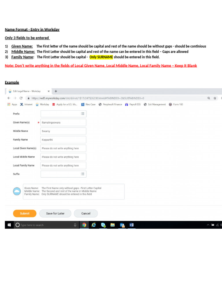 Workday Name Entry Guidelines | PDF
