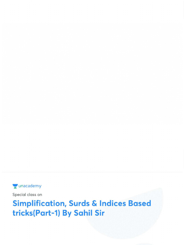 Simplification Surds Indices Based TricksPart1 by Sahil Sir No Anno | PDF