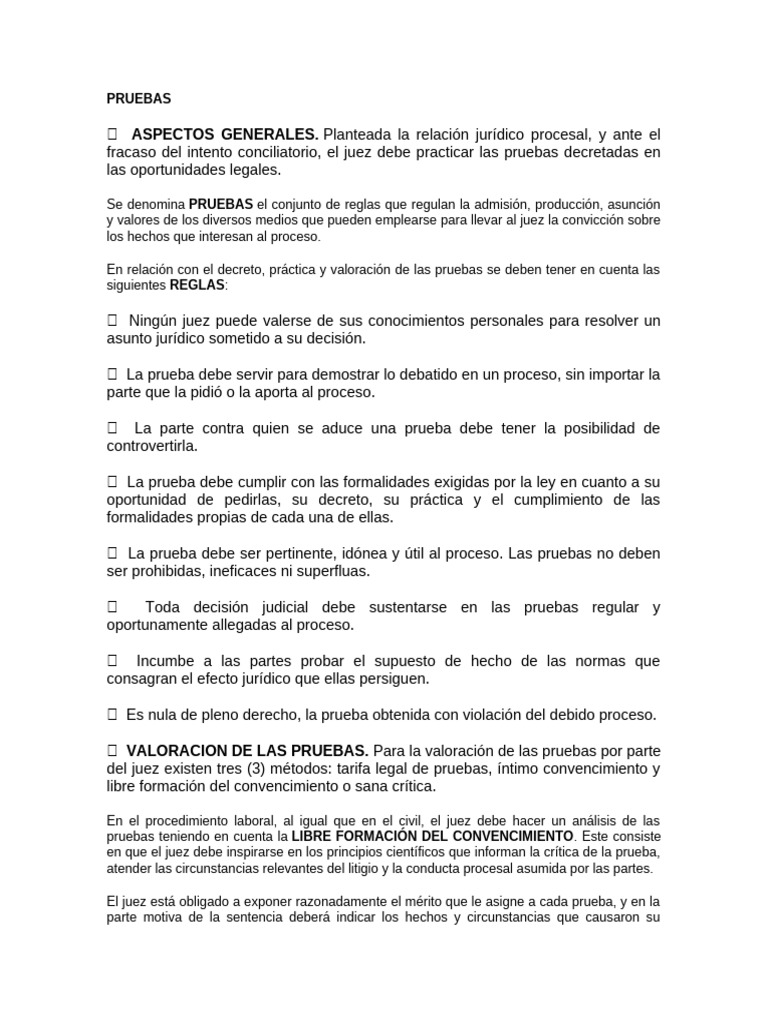 PRUEBAS - Procesal Laboraldocx | PDF | Evidencia (ley) | Apelación