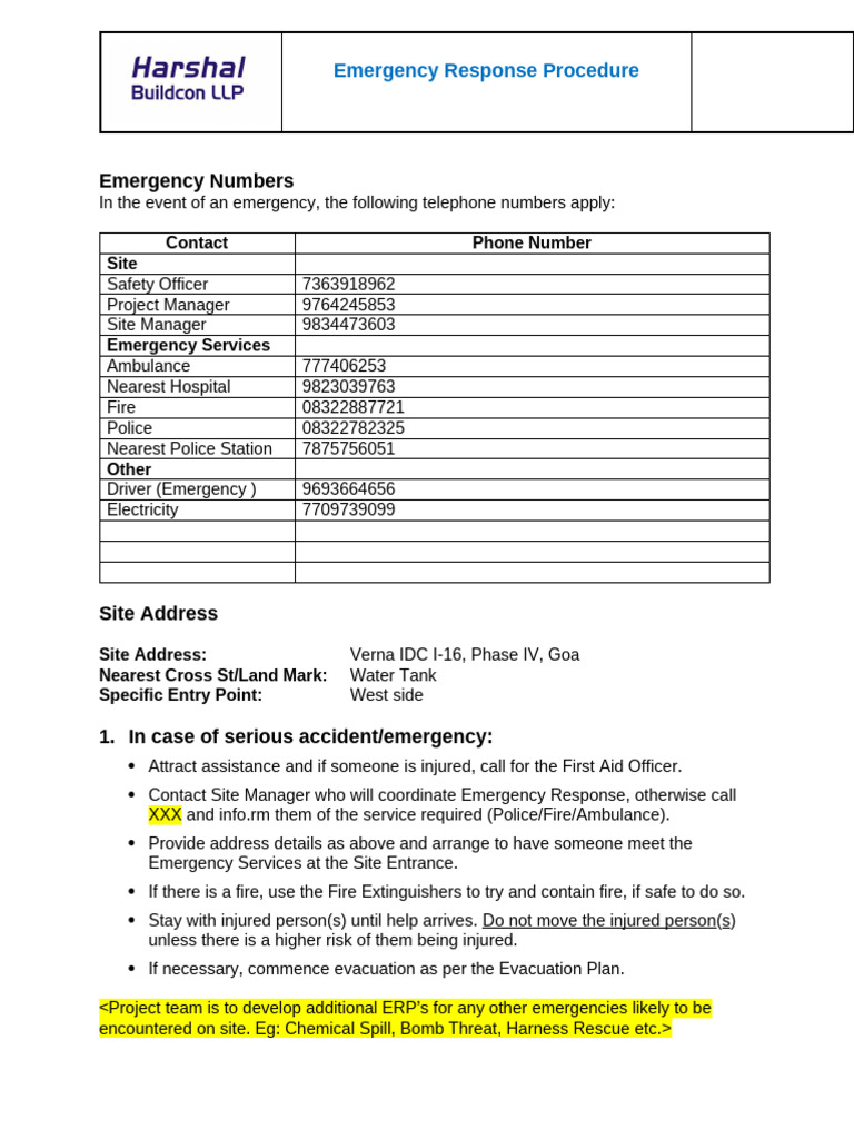 Emergency Response Procedure | PDF