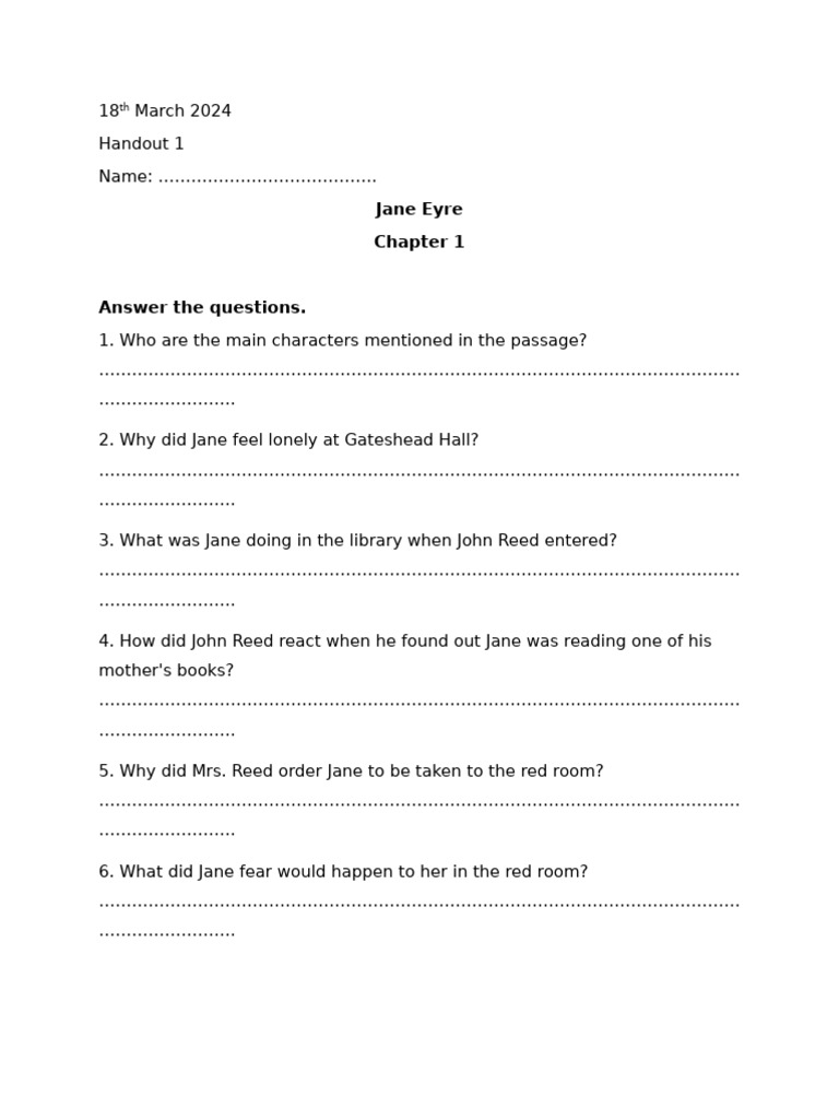 Jane Eyre Chapter 1 | PDF